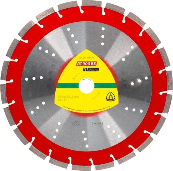 Klingspor DT 900 BX dijamantske rez.ploče, 350 x 3 x 25,4 mm 22 segmenti 40 x 3 x 12 mm, Standardno nazubljenje.