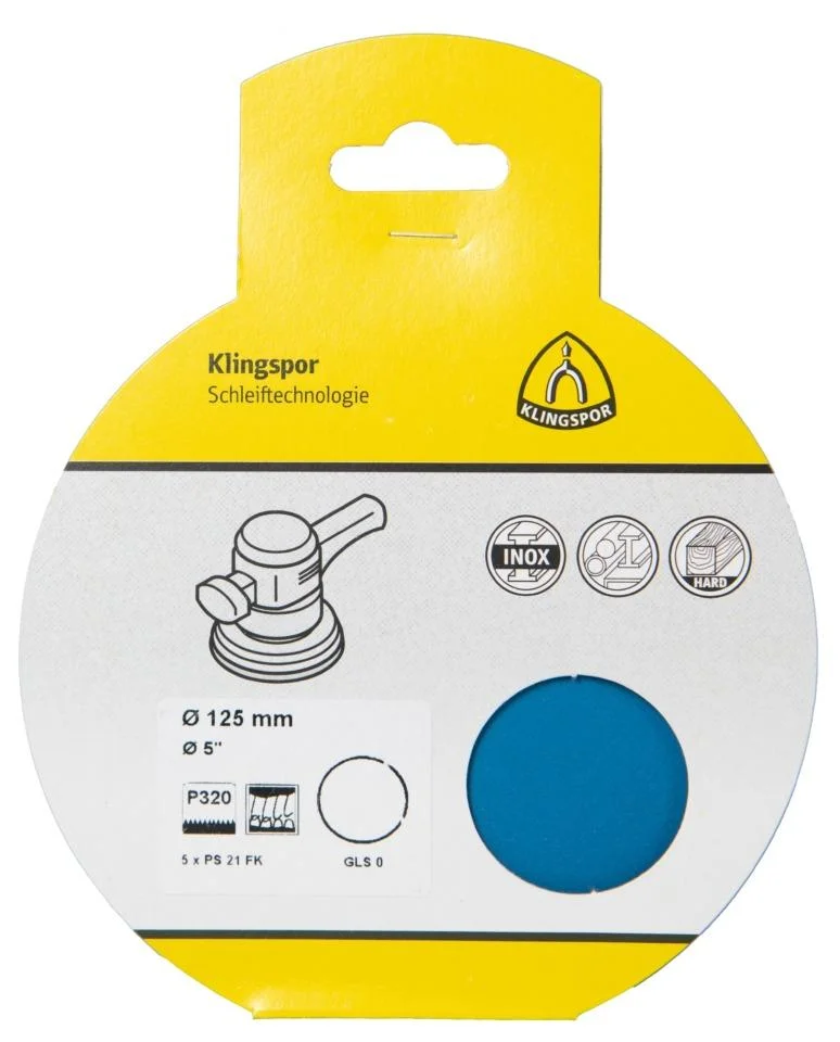 Klingspor PS 21 FK diskovi samopričvršćavajući, 125 mm Zrno 320 Bez otvora, D.I.Y-pakovanje sa tablicom