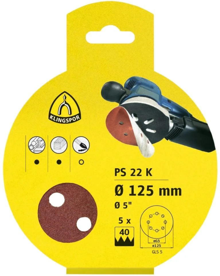 Klingspor PS 22 K diskovi samopričvršćavajući, 115 mm Zrno 120 Bez otvora, D.I.Y-pakovanje sa tablicom