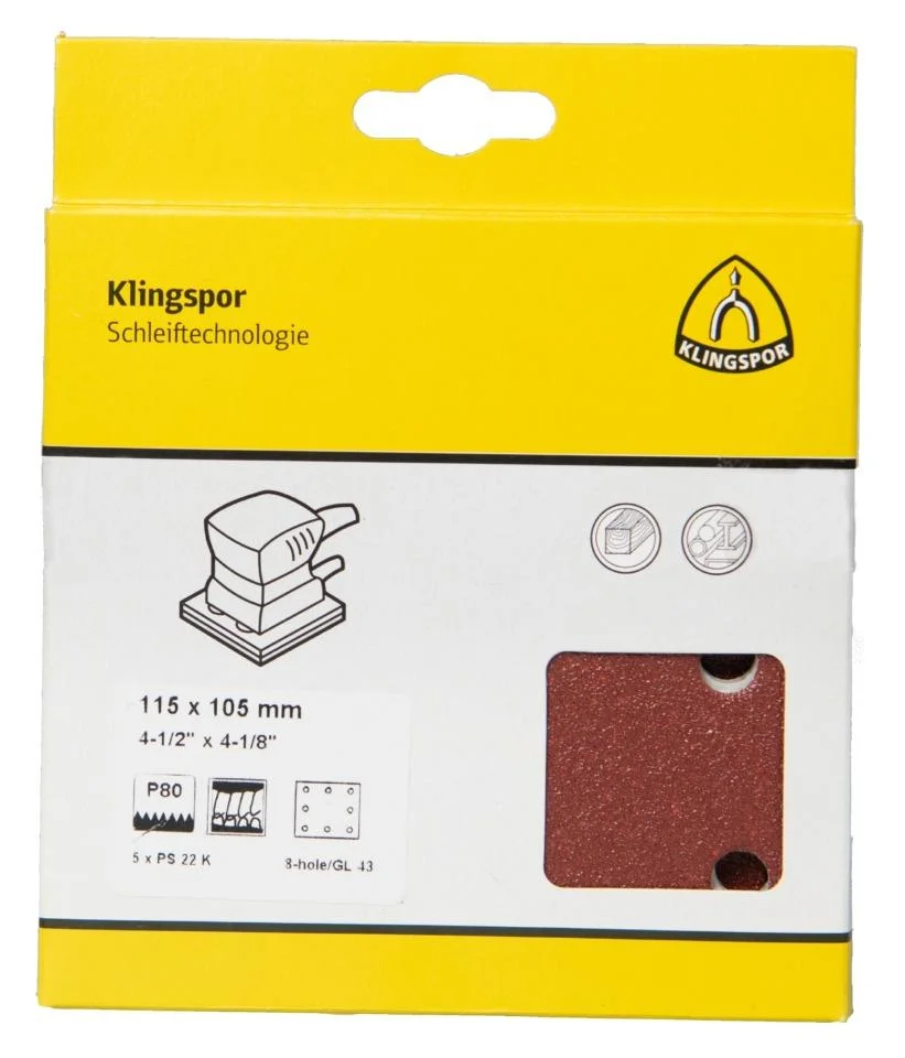 Klingspor PS 22 K trake samopričvršćavajući, 115 x 105 mm Zrno 60 Raspored rupa GL43, D.I.Y-pakovanje sa tablicom