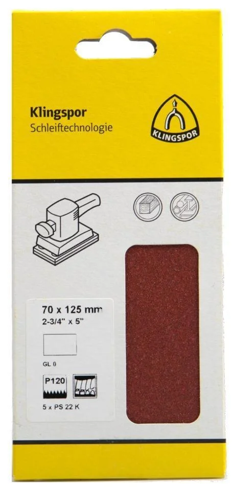 Klingspor PS 22 K trake samopričvršćavajući, 70 x 125 mm Zrno 120 Bez otvora, D.I.Y-pakovanje sa tablicom