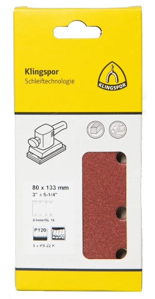 Klingspor PS 22 K trake samopričvršćavajući, 80 x 133 mm Zrno 120 Raspored rupa GL18, D.I.Y-pakovanje sa tablicom