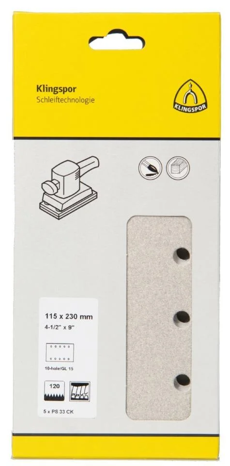 Klingspor PS 33 CK trake samopričvršćavajući, 115 x 230 mm Zrno 120 Raspored rupa GL15, D.I.Y-pakovanje sa tablicom