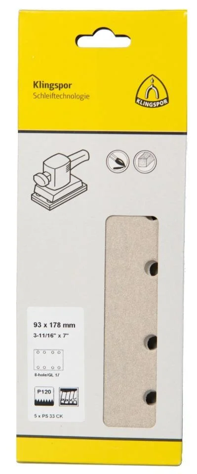 Klingspor PS 33 CK trake samopričvršćavajući, 93 x 178 mm Zrno 60 Raspored rupa GL17, D.I.Y-pakovanje sa tablicom