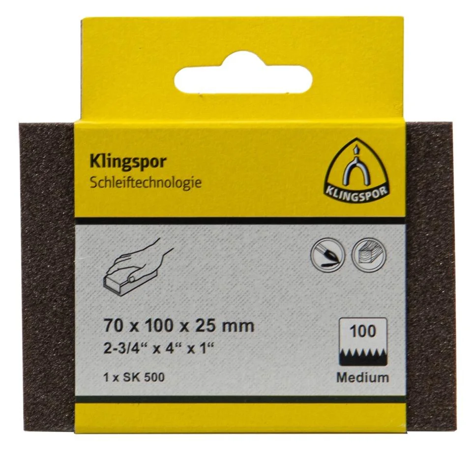 Klingspor SK 500 abrazivni blok, Aluminium oksid Zrno 100 70 x 100 x 25 mm, D.I.Y-pakovanje sa tablicom