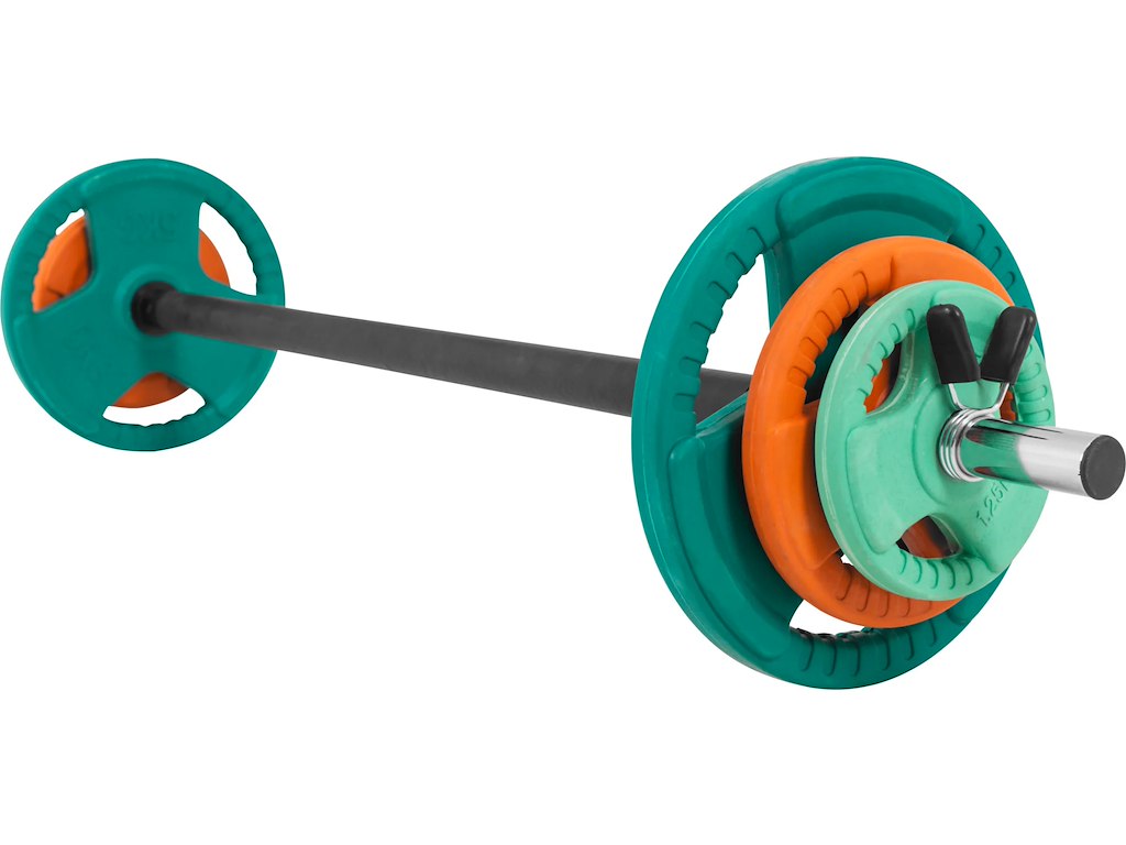 GORILLA SPORTS Šipka za aerobik sa tegovima i 2 sigurnosne opruge za diskove (19,3 kg)