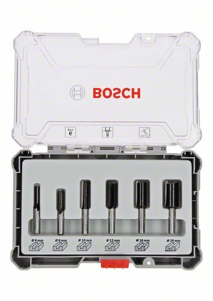 Komplet ravnih glodala, 6 komada, držač od 8 mm Bosch 2607017466, 6-piece Straight Router Bit Set.