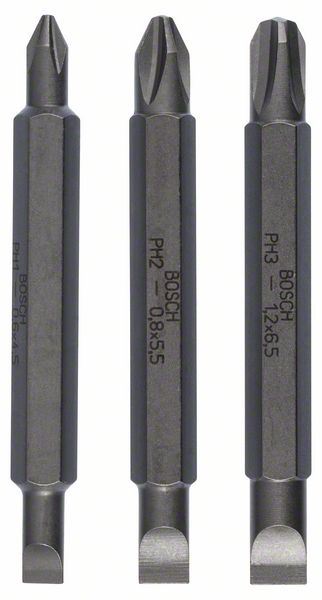 3-delni set dvostranih nastavaka Bosch 2607001746, S 0,6x4,5, S 0,8x5,5, S 1,2x6,5; PH1, PH2, PH3; 60 mm