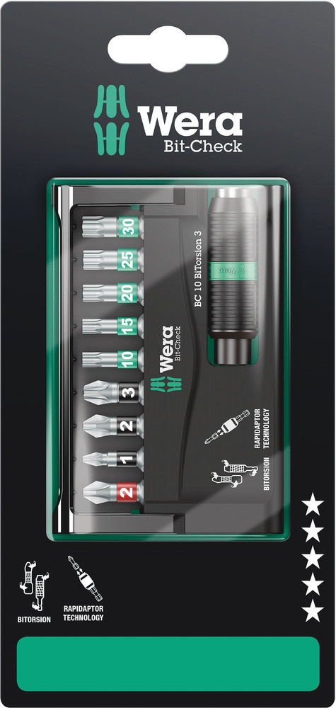 Wera Bit-Check 10 BITORSION 3 set bitova, 10 komada, 05073418001