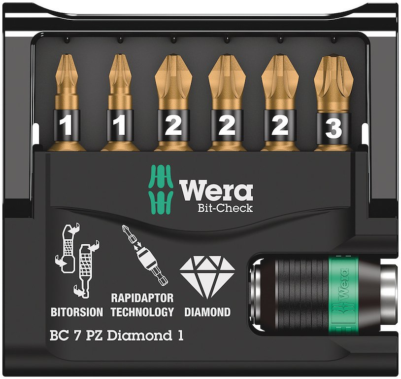 Wera Bit-Check 7 PZ DIAMOND set bitova, 7 komada, 05073534001