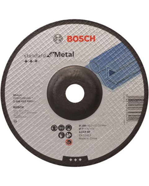 Bosch brusna ploča ispupčena Standard for Metal A 24 P BF, 180 mm, 22,23 mm, 6,0 mm - 2608603183