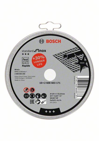 Rezna ploča ravna Standard for Inox - Rapido Bosch 2608603255, WA 60 T BF, 125 mm, 22,23 mm, 1,0 mm