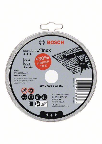 Rezna ploča ravna Standard for Inox - Rapido Bosch 2608603254, WA 60 T BF, 115 mm, 22,23 mm, 1,0 mm
