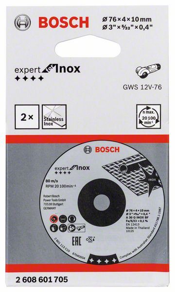 Expert for INOX 2 komada x 76 x 4 x 10 mm brusne ploče Bosch 2608601705, A 30 Q INOX BF; 76mm; 4mm; 10mm