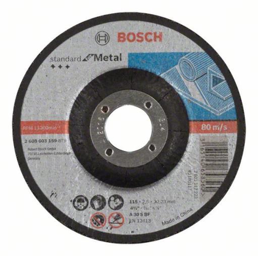 Rezna ploča ispupčena Standard for Metal Bosch 2608603159, A 30 S BF, 115 mm, 22,23 mm, 2,5 mm