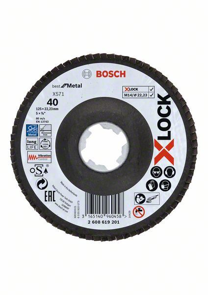 X-LOCK lamelne ploče, verzija pod uglom, vlaknasta ploča, Ø125 mm, G 40, X571, Best for Metal, 1 komad Bosch 2608619201, D= 125 mm; G= 40, pod uglom