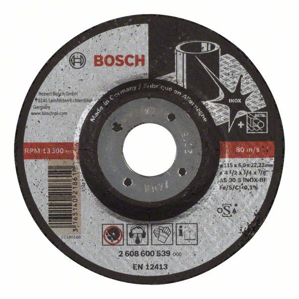Brusna ploča ispupčena Expert for Inox Bosch 2608600539, AS 30 S INOX BF, 115 mm, 6,0 mm