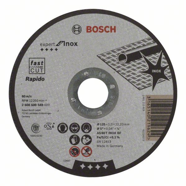 Rezna ploča ravna Expert for Inox - Rapido Bosch 2608600549, AS 60 T INOX BF, 125 mm, 1,0 mm
