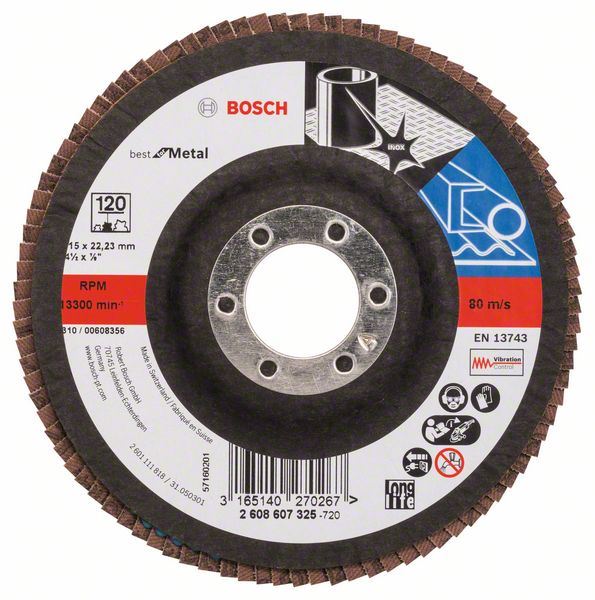 Lamelni brusni disk X571, Best for Metal Bosch 2608607325, Prečnik 115 mm; granulacija 120, ravni
