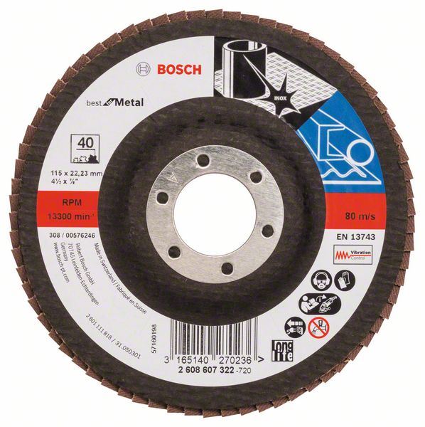 Lamelni brusni disk X571, Best for Metal Bosch 2608607322, Prečnik 115 mm; granulacija 40, ravni