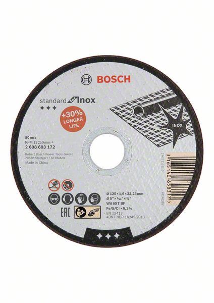 Rezna ploča ravna Standard for Inox Bosch 2608603172, WA 60 T BF, 125 mm, 22,23 mm, 1,6 mm