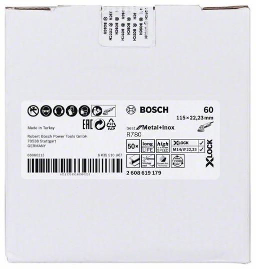 X-LOCK vlaknasta ploča, 115 mm, G60, zvezdasta rupa, R780 Best for Metal + Inox Bosch 2608619179, 115 x 22,23 mm, G60