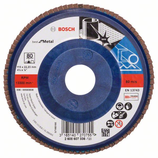 Lamelni brusni disk X571, Best for Metal Bosch 2608607336, Prečnik 115 mm; granulacija 80, ravni