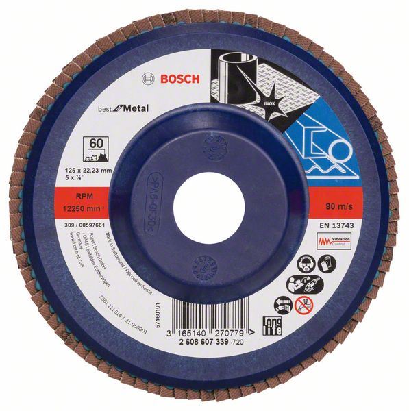Lamelni brusni disk X571, Best for Metal Bosch 2608607339, Prečnik 125 mm; granulacija 60, ravni