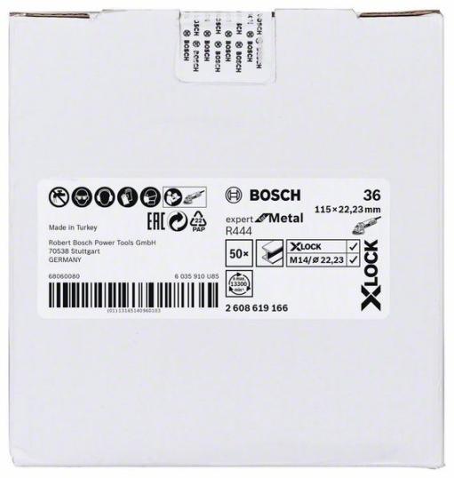 X-LOCK vlaknaste brusne ploče, Ø115 mm, G 36, R444, Expert for Metal, 1 komad Bosch 2608619166, D= 115 mm; K= 36