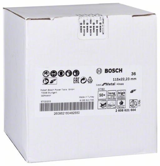 Brusni fiber disk R780, Best for Metal + Inox Bosch 2608621604, 115 x 22,23 mm, G36