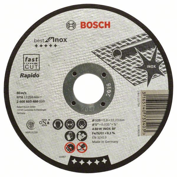 Rezna ploča ravna Best for Inox - Rapido Bosch 2608603488, A 60 W INOX BF, 125 mm, 0,8 mm