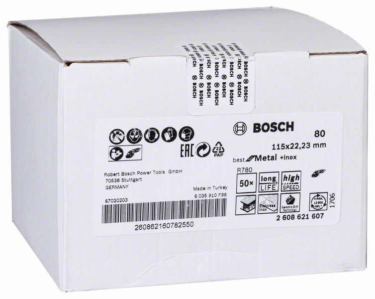 Brusni fiber disk R780, Best for Metal + Inox Bosch 2608621607, 115 x 22,23 mm, G80