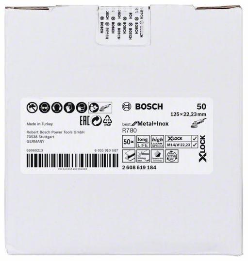 X-LOCK vlaknasta ploča, 125 mm, G50, zvezdasta rupa, R780 Best for Metal + Inox Bosch 2608619184, 125 x 22,23 mm, G50