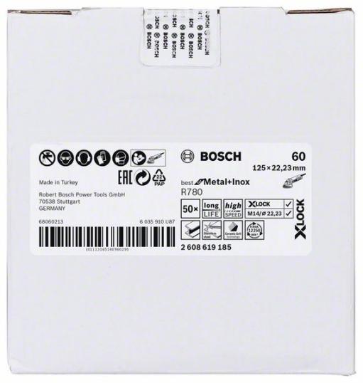 X-LOCK vlaknasta ploča, 125 mm, G60, zvezdasta rupa, R780 Best for Metal + Inox Bosch 2608619185, 125 x 22,23 mm, G60