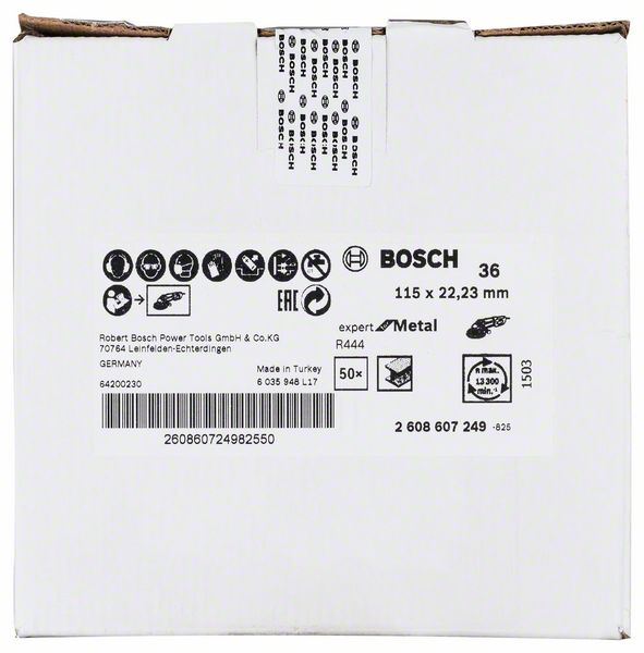 Brusni fiber disk R444, Expert for Metal Bosch 2608607249, Prečnik 115 mm; granulacija 36