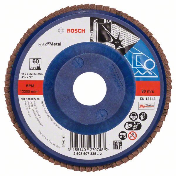 Lamelni brusni disk X571, Best for Metal Bosch 2608607335, Prečnik 115 mm; granulacija 60, ravni