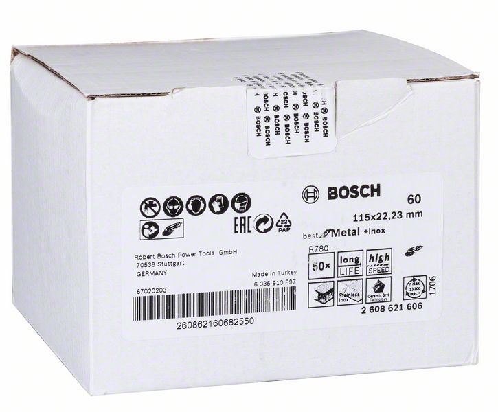 Brusni fiber disk R780, Best for Metal + Inox Bosch 2608621606, 115 x 22,23 mm, G60