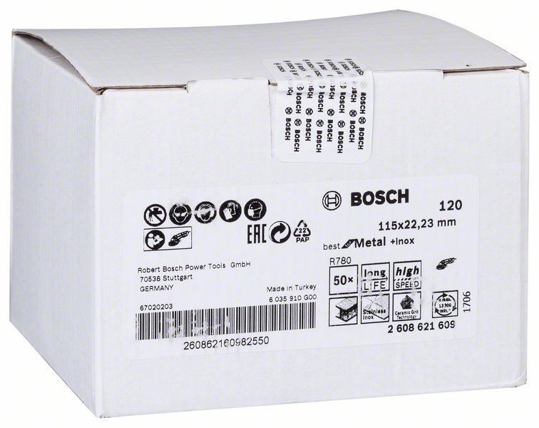 Brusni fiber disk R780, Best for Metal + Inox Bosch 2608621609, 115 x 22,23 mm, G120