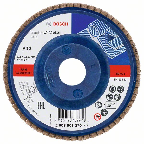 Lamelni brusni disk X431, Standard for Metal Bosch 2608601270, 115 mm, 22,23 mm, 40