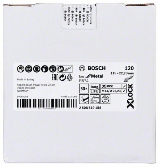 X-LOCK vlaknaste brusne ploče, Ø115 mm, G 120, R574, Best for Metal, 1 komad Bosch 2608619158, D= 115 mm; G= 120