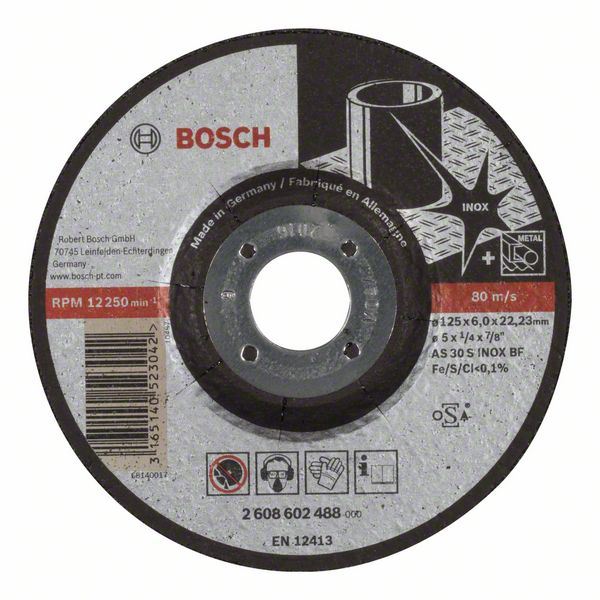 Brusna ploča ispupčena Expert for Inox Bosch 2608602488, AS 30 S INOX BF, 125 mm, 6,0 mm