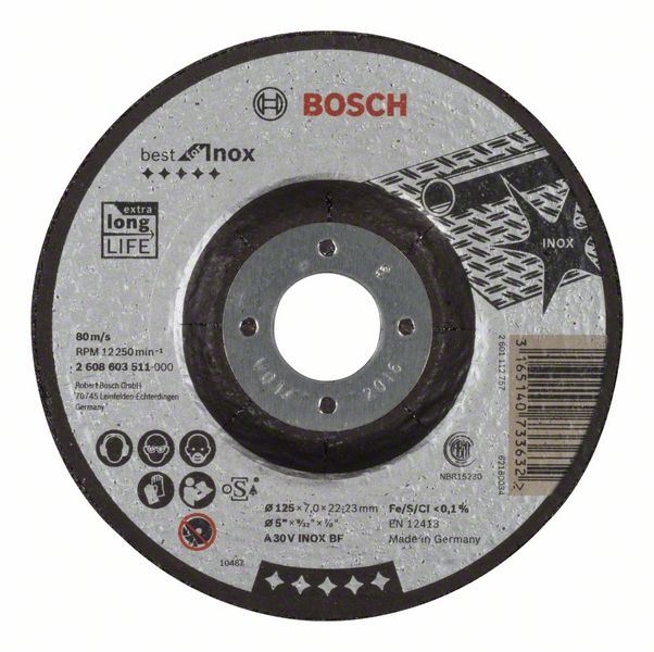 Brusna ploča ispupčena Best for Inox Bosch 2608603511, A 30 V INOX BF, 125 mm, 7,0 mm