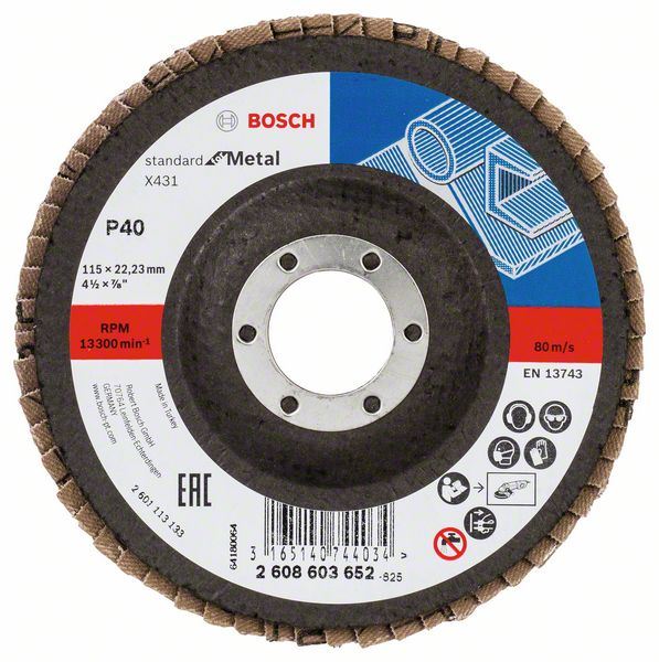 Lamelni brusni disk X431, Standard for Metal Bosch 2608603652, 115 mm, 22,23 mm, 40