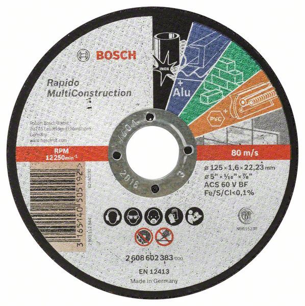 Rezna ploča ravna Rapido Multi Construction Bosch 2608602383, ACS 46 V BF, 125 mm, 1,6 mm