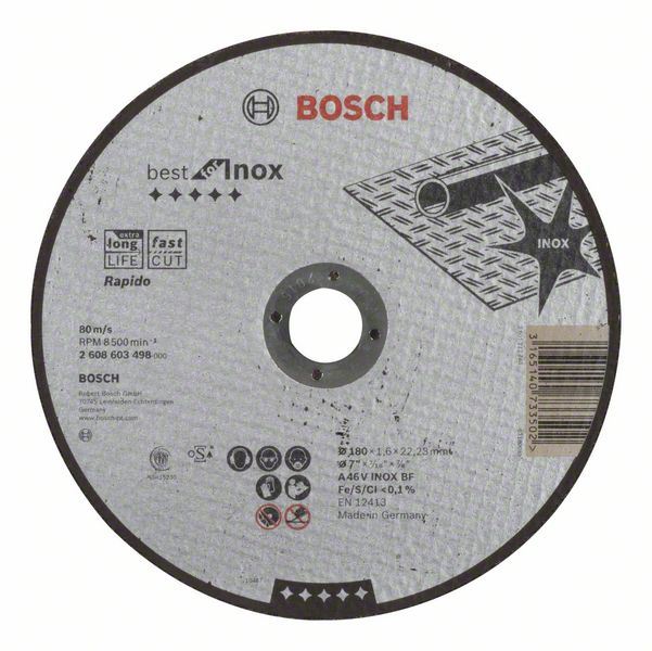 Rezna ploča ravna Best for Inox - Rapido Bosch 2608603498, A 46 V INOX BF, 180 mm, 1,6 mm