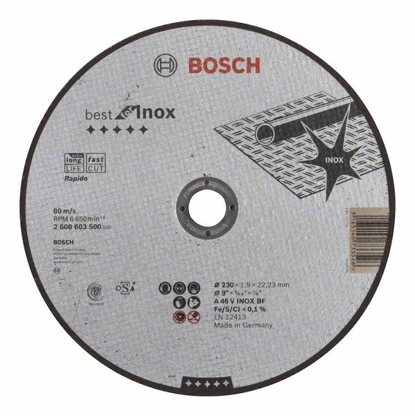 Rezna ploča ravna Best for Inox - Rapido Bosch 2608603500, A 46 V INOX BF, 230 mm, 1,9 mm
