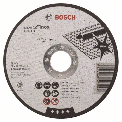 Rezna ploča ravna Expert for Inox Bosch 2608600094, AS 46 T INOX BF, 125 mm, 2,0 mm