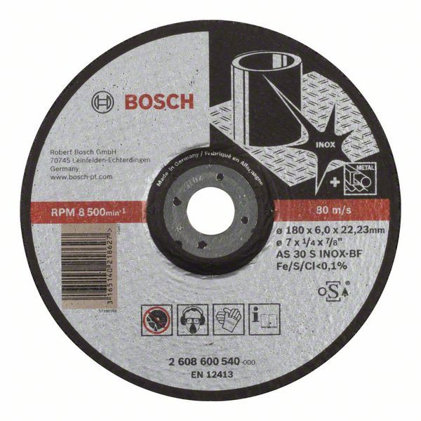 Brusna ploča ispupčena Expert for Inox Bosch 2608600540, AS 30 S INOX BF, 180 mm, 6,0 mm