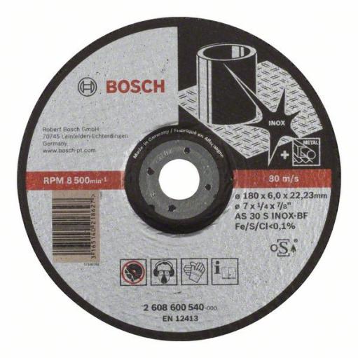 Brusna ploča ispupčena Expert for Inox Bosch 2608600540, AS 30 S INOX BF, 180 mm, 6,0 mm