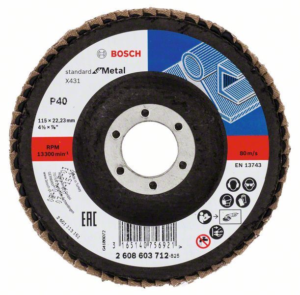Lamelni brusni disk X431, Standard for Metal Bosch 2608603712, 115 mm, 22,23 mm, 40